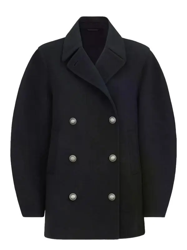 Brunello Cucinelli Hand-crafted Pea Coat In Virgin Wool And Cashmere Double Cloth With Monili - Blue