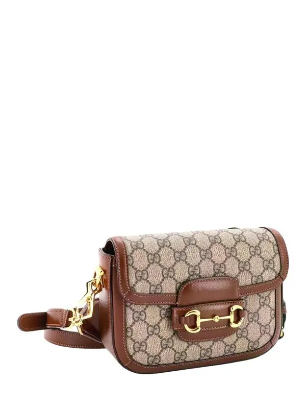 Gucci Horsebit 1955 Shoulder Bag Gg Coated Canvas With Leather Mini Crossbody Bag - Brown