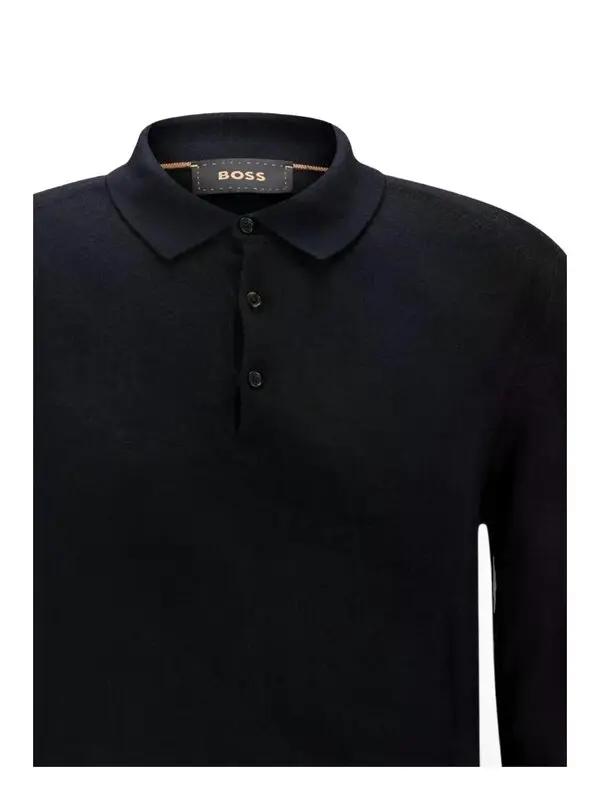 BOSS Long-sleeve Knitted Polo Shirt - Blue