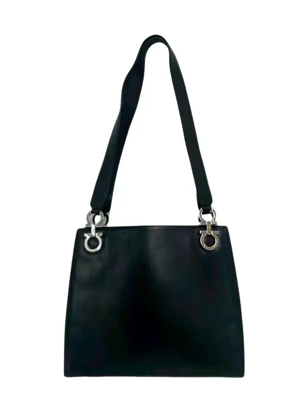 FERRAGAMO 2000-2010 Leather Gancini Tote Bag - Black