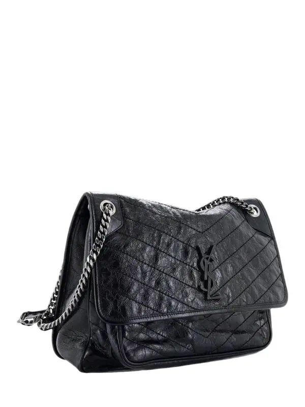 Saint Laurent Niki Chain Flap Bag Matelasse Chevron Leather Medium Shoulder Bag - Black