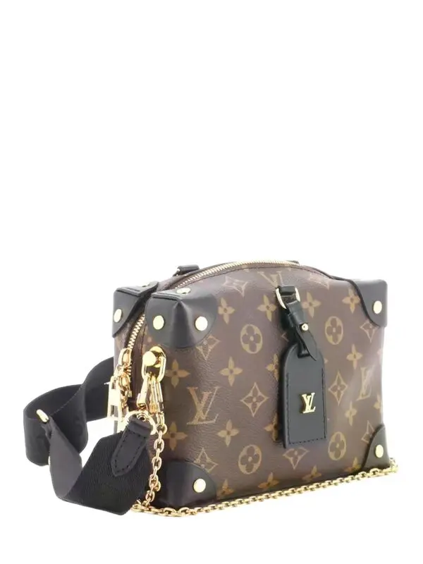 LOUIS VUITTON Petite Malle Souple Handbag Monogram Canvas With Leather Shoulder Bag - Black