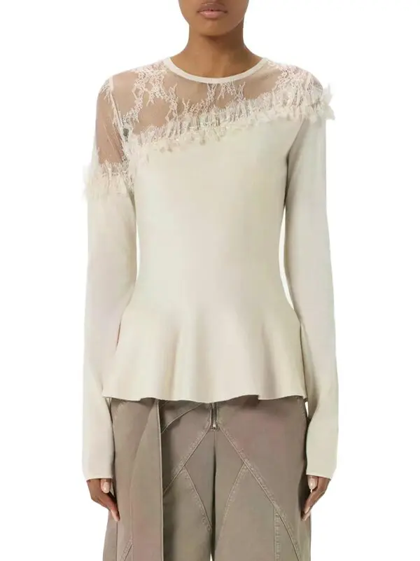 Blumarine Lace-trim Peplum Sweater - Neutrals