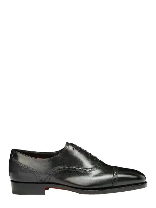 Santoni Perforated Leather Oxford Shoes - Black