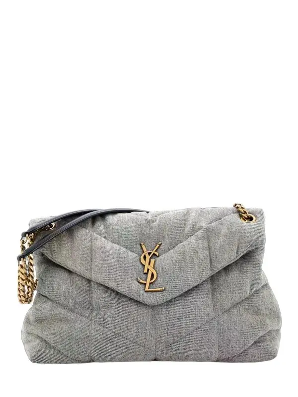 Saint Laurent Loulou Puffer Quilted Vintage Denim Medium Shoulder Bag - Blue