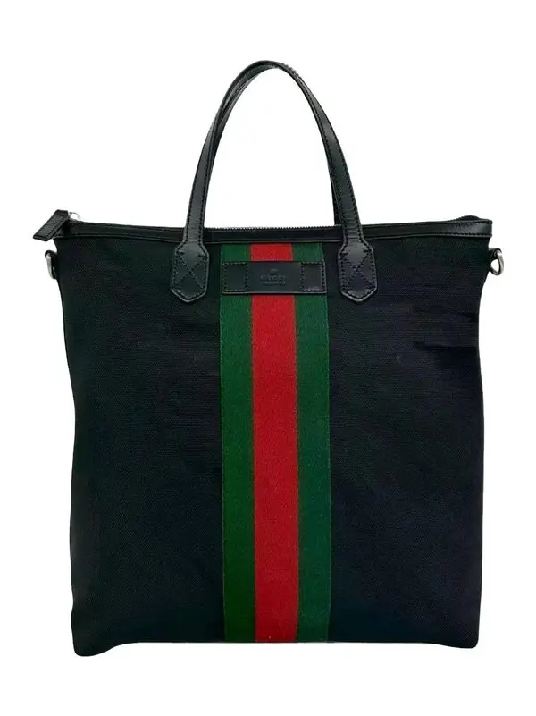 Gucci 2016-2026 Canvas Techno Web Vertical Zip Tote Satchel - Black