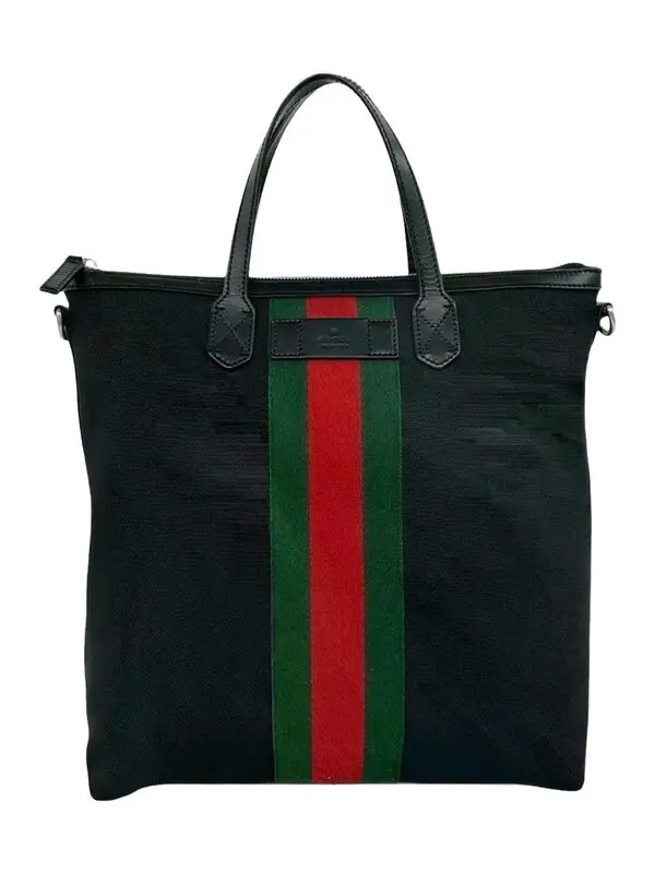 Gucci 2016-2026 Canvas Techno Web Vertical Zip Tote Satchel - Black