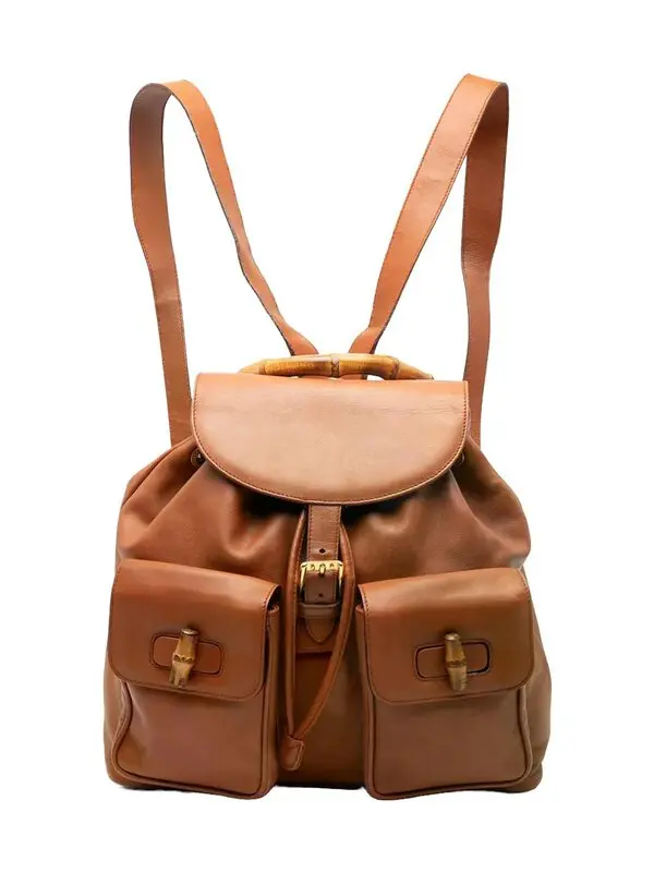 Gucci 20th Century Calfskin Bamboo Drawstring Backpack - Brown