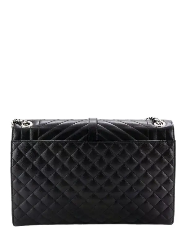 Saint Laurent Classic Monogram Envelope Satchel Mixed Matelasse Leather Large Shoulder Bag - Black