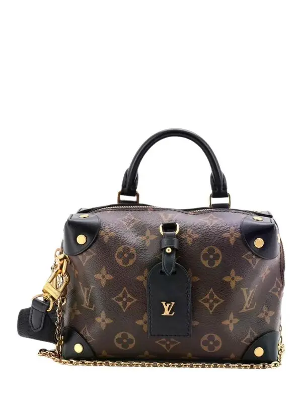 LOUIS VUITTON Petite Malle Souple Handbag Monogram Canvas With Leather Shoulder Bag - Black