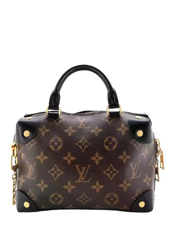 LOUIS VUITTON Petite Malle Souple Handbag Monogram Canvas With Leather Shoulder Bag - Black