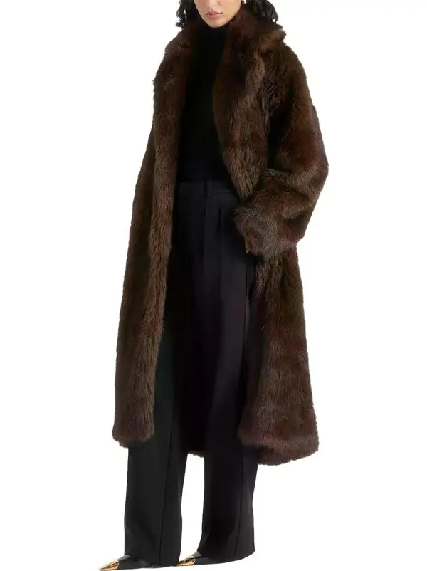 Manière De Voir Bria In Oversized Faux-fur Coat With Belt - Brown