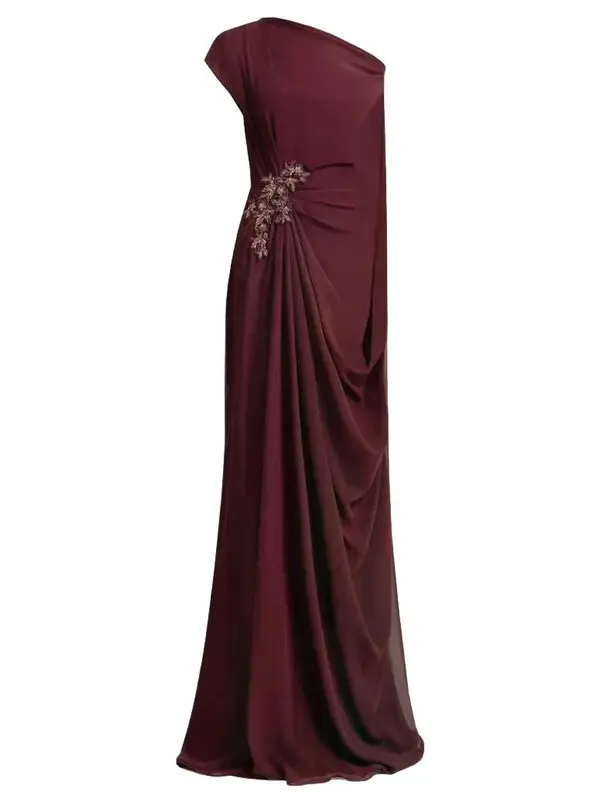 GEMY MAALOUF Beaded Cape-sleeve Dress - Red