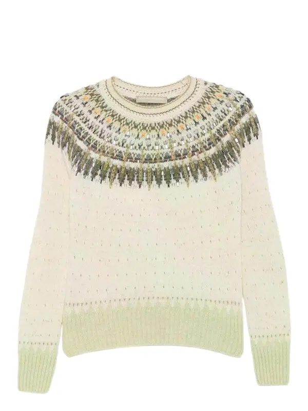 Ermanno Scervino Fair Isle Crystal-embellished Sweater - Neutrals