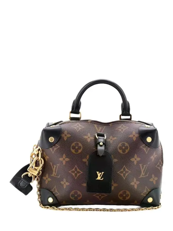 LOUIS VUITTON Petite Malle Souple Handbag Monogram Canvas With Leather Shoulder Bag - Brown