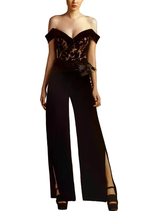 GEMY MAALOUF Velvet Side-slit Trousers - Black