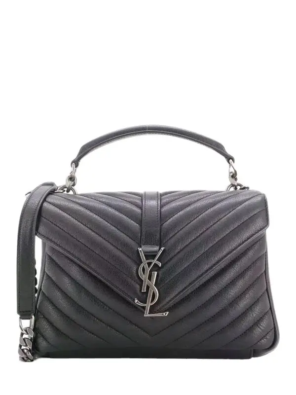 Saint Laurent Classic Monogram College Bag Matelasse Chevron Leather Medium Crossbody Bag - Black