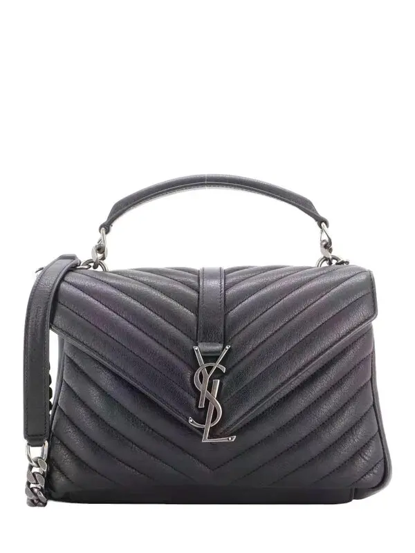 Saint Laurent Classic Monogram College Bag Matelasse Chevron Leather Medium Crossbody Bag - Black