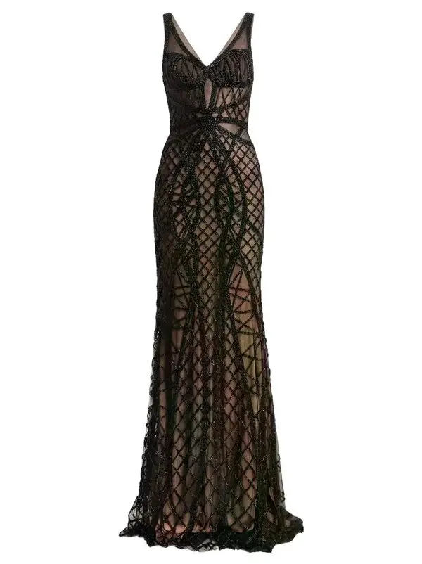 GEMY MAALOUF Beaded Mesh-overlay Dress - Black