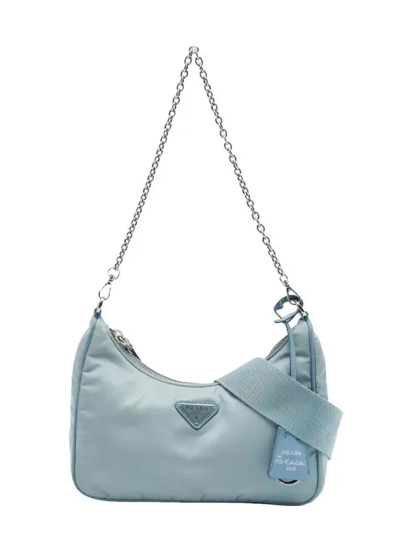 Prada 2019-2026 Saffiano Trimmed Tessuto Re Edition 2005 Satchel - Blue