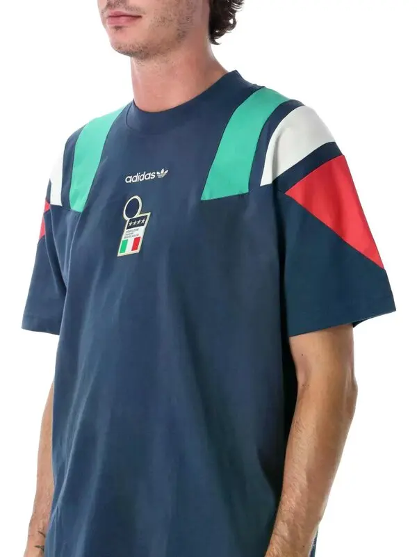 Adidas Italy Eqt Colour-block Logo-print T-shirt - Blue