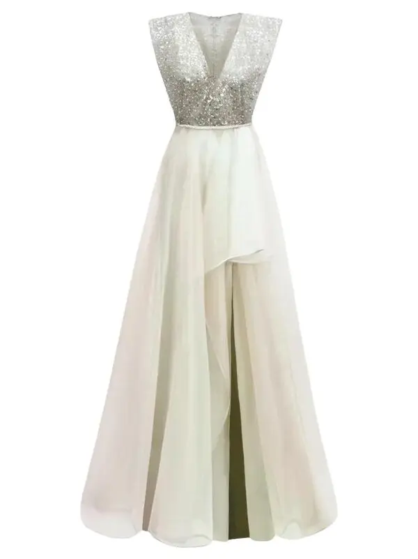 GEMY MAALOUF Sequin-embellished V-neck Dress - Neutrals