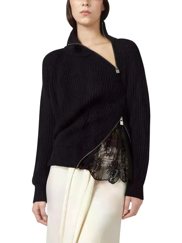 Giuseppe Di Morabito Lace-trim Ribbed-knit Sweater - Black