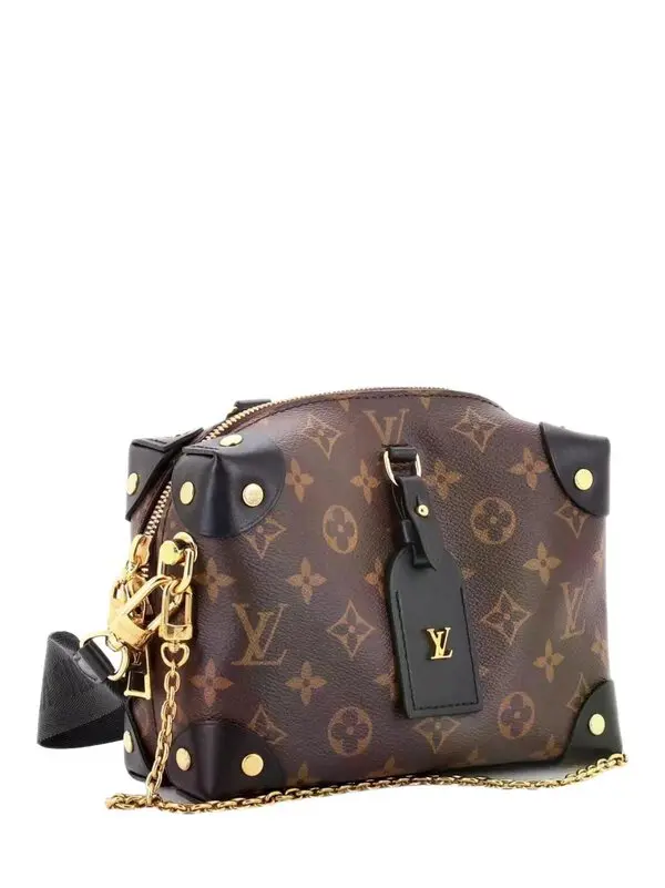 LOUIS VUITTON Petite Malle Souple Handbag Monogram Canvas With Leather Shoulder Bag - Black