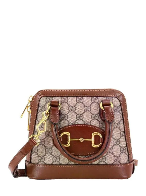 Gucci Horsebit 1955 Top Handle Bag Gg Coated Canvas With Leather Mini Shoulder Bag - Brown