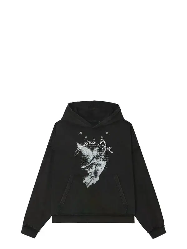 FIVE CM Graphic-print Raw-edge Hoodie - Black