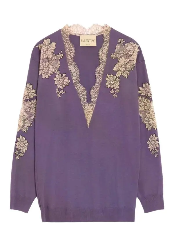 Valentino Garavani Wool Sweater With Lace - Purple