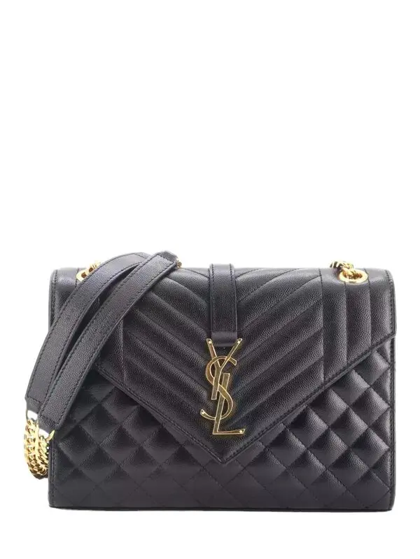 Saint Laurent Classic Monogram Envelope Satchel Mixed Matelasse Leather Medium Shoulder Bag - Black