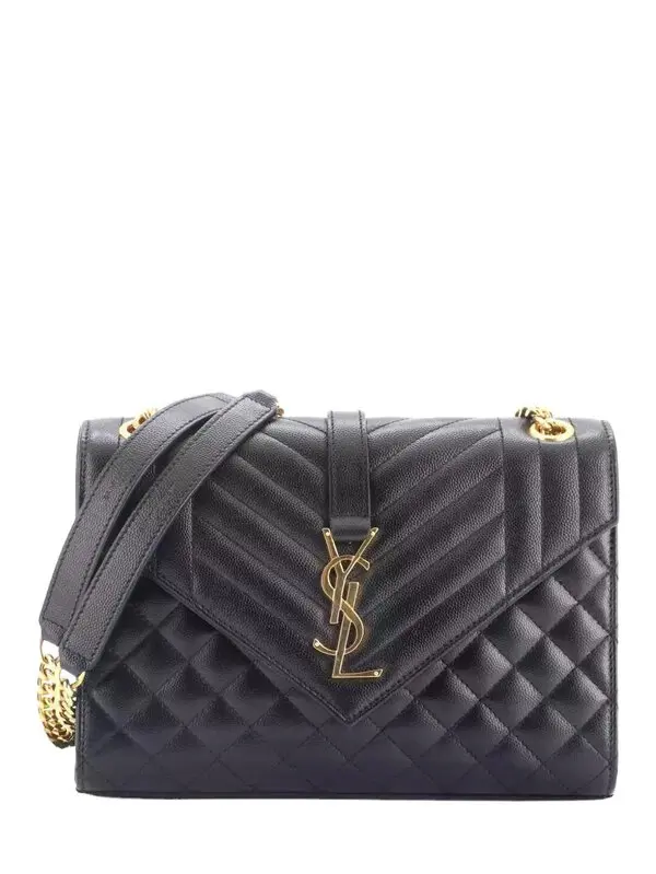 Saint Laurent Classic Monogram Envelope Satchel Mixed Matelasse Leather Medium Shoulder Bag - Black