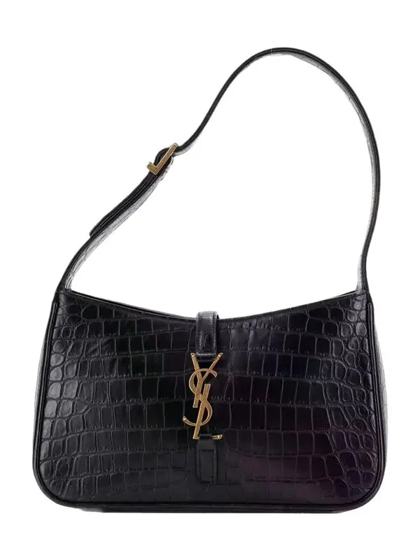 Saint Laurent Le 5 A 7 Crocodile Embossed Leather Small Hobo Bag - Black