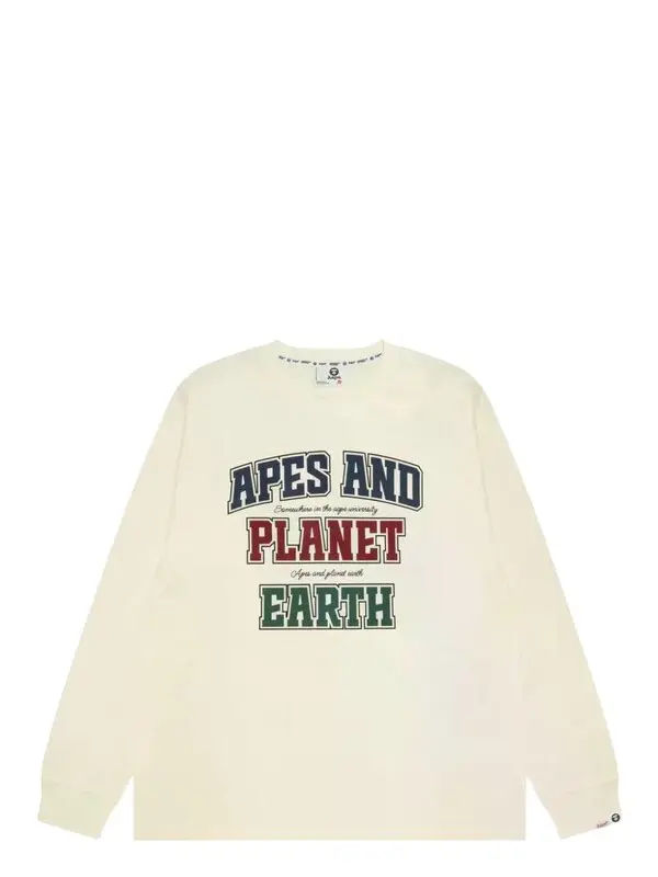 AAPE BY *A BATHING APE Apes And Planet Earth Logo-print Long-sleeve T-shirt - Neutrals