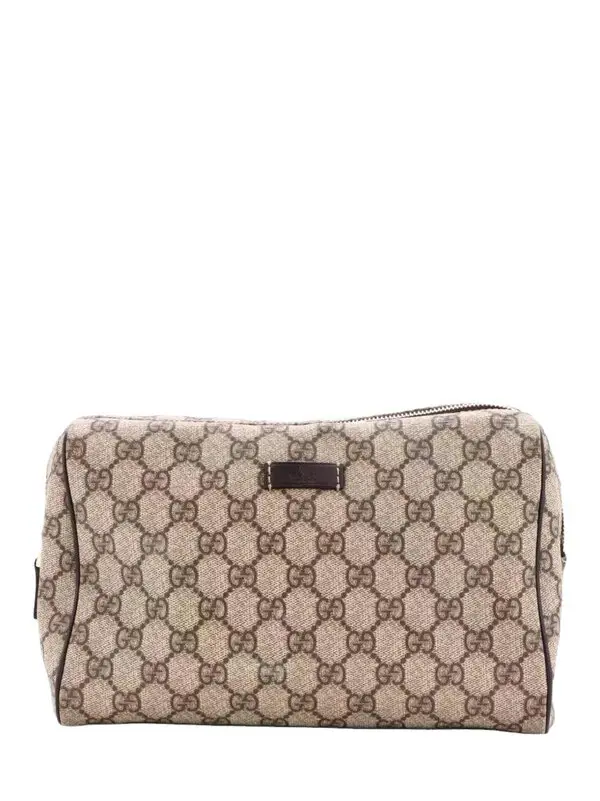 Gucci Zip Toiletry Case Gg Coated Canvas Small Pouch - Brown