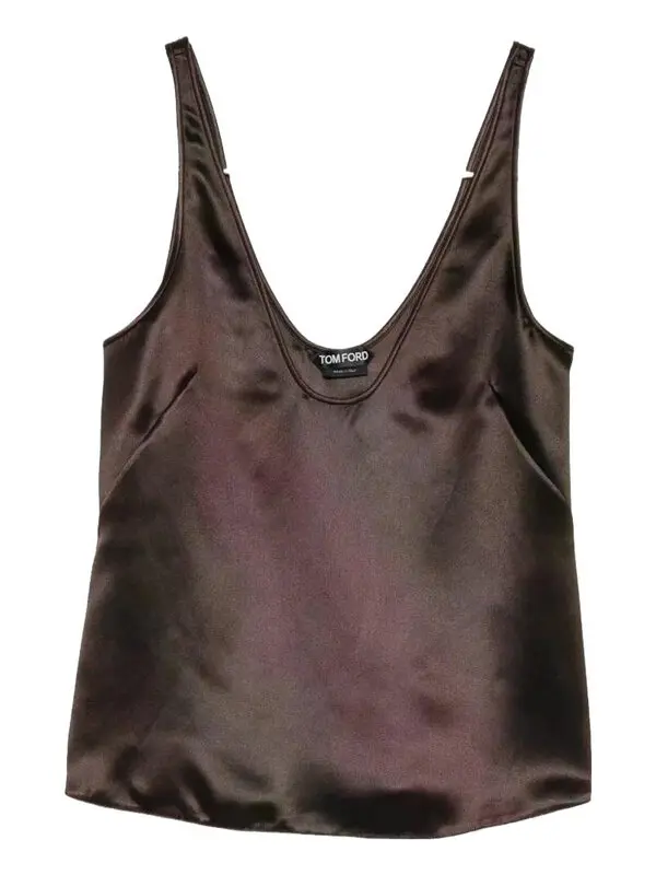 TOM FORD Silk Satin Low Neck Tank Top - Brown