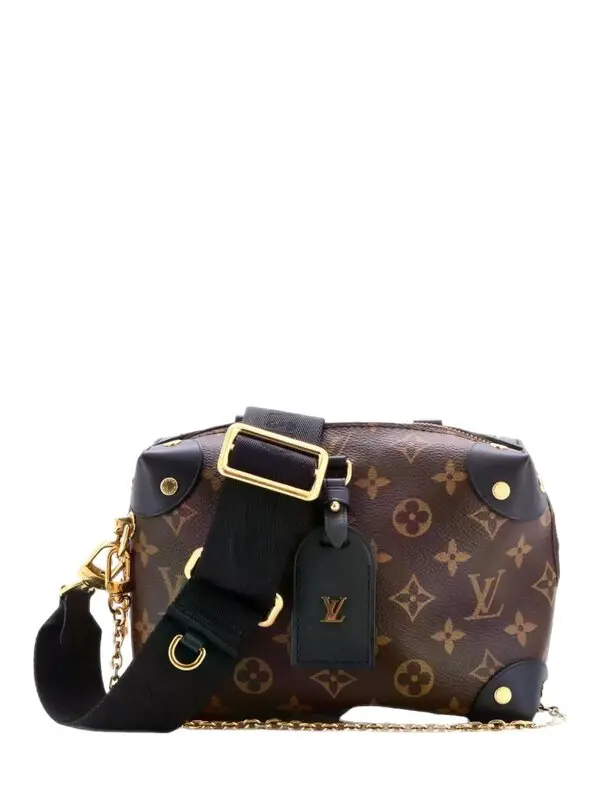 LOUIS VUITTON Petite Malle Souple Handbag Monogram Canvas With Leather Shoulder Bag - Black