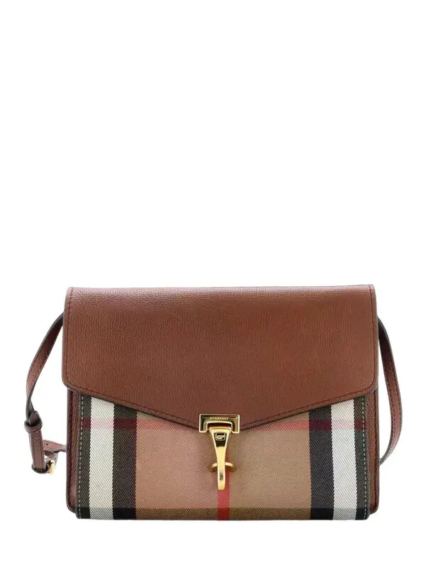 Burberry Macken Leather And House Check Canvas Small Crossbody Bag - Brown