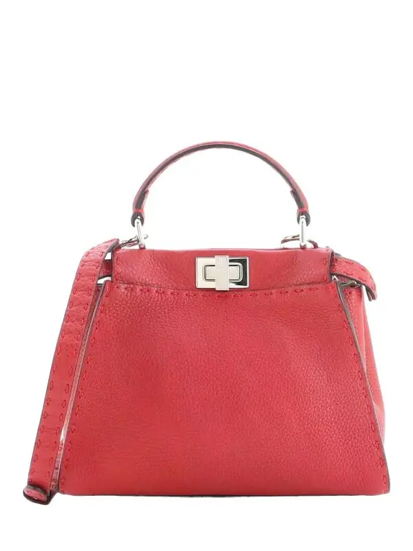 Fendi Selleria Peekaboo Bag Leather Mini Satchel - Red