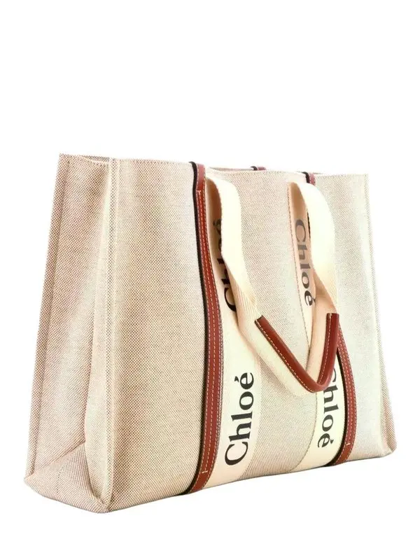 Chloé Woody Canvas With Leather Large Tote Bag - Brown