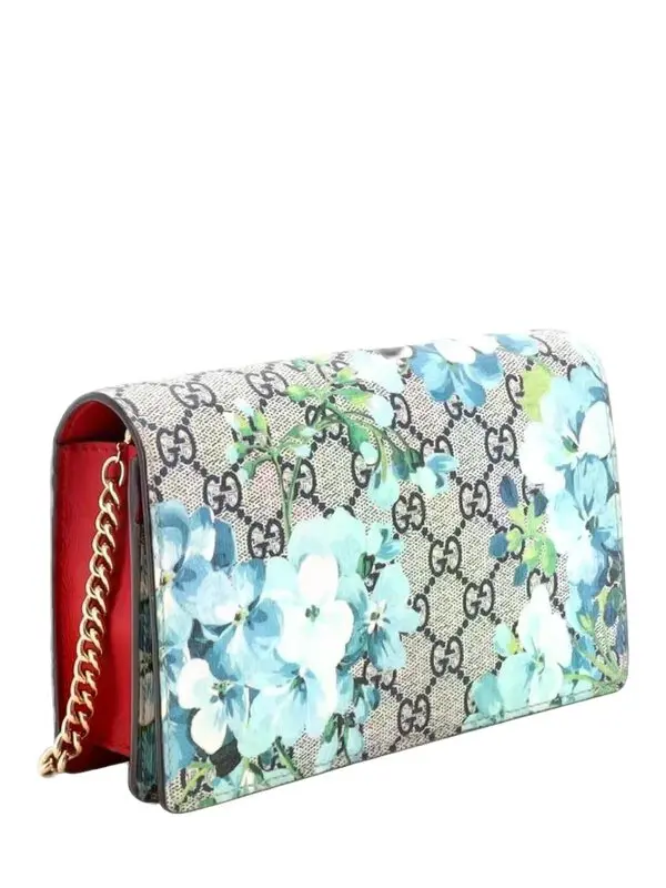 Gucci Chain Wallet Blooms Print Gg Coated Canvas Crossbody Bag - Blue