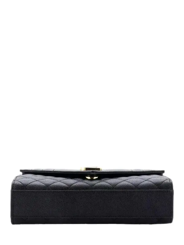 Saint Laurent Classic Monogram Envelope Satchel Mixed Matelasse Leather Small Crossbody Bag - Black