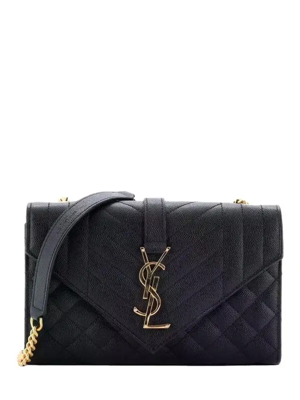 Saint Laurent Classic Monogram Envelope Satchel Mixed Matelasse Leather Small Crossbody Bag - Black
