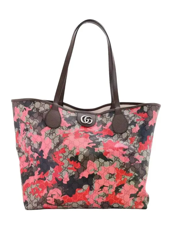 Gucci Ophidia Gg Open Gg Camouflage Coated Canvas Large Tote Bag - Brown