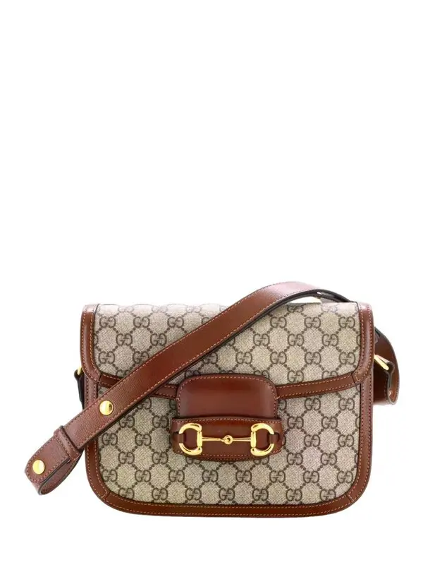 Gucci Horsebit 1955 Shoulder Bag Gg Coated Canvas With Leather Small Crossbody Bag - Brown