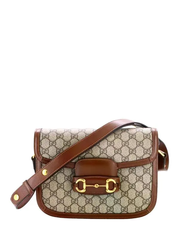 Gucci Horsebit 1955 Shoulder Bag Gg Coated Canvas With Leather Small Crossbody Bag - Brown