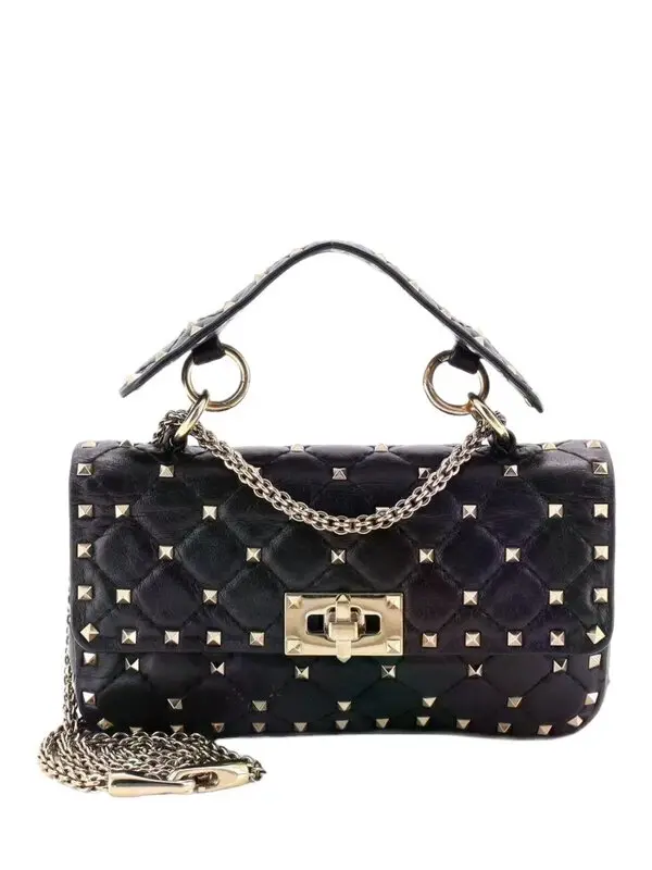 Valentino Garavani Rockstud Spike Flap Bag Quilted Leather Small Crossbody Bag - Black