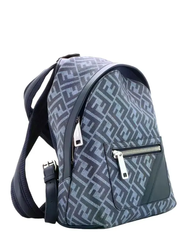 Fendi Chiodo Zucca Coated Canvas With Leather Small Backpack - Blue