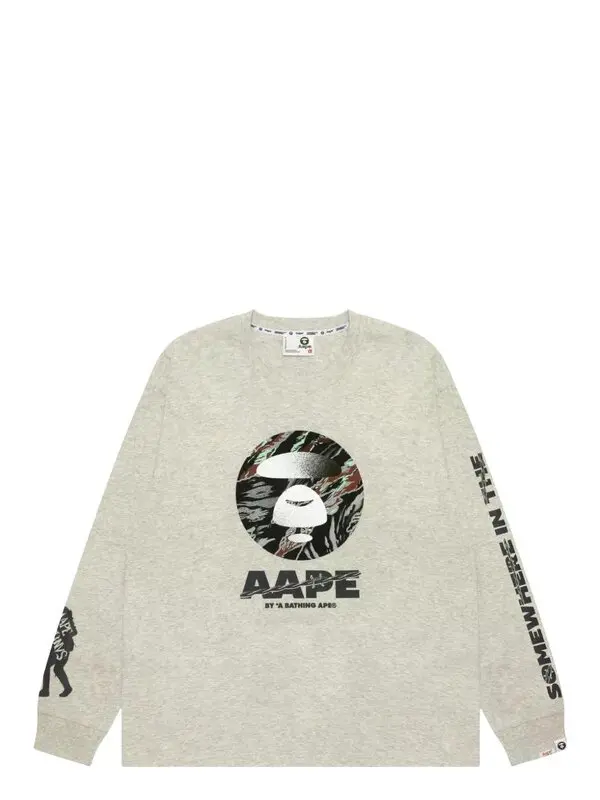 AAPE BY *A BATHING APE Moonface Logo-print Long-sleeve T-shirt - Grey